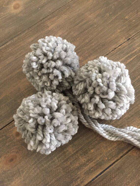 Set of Three Light Gray Chunky Yarn Pom Poms Hat Topper | Etsy