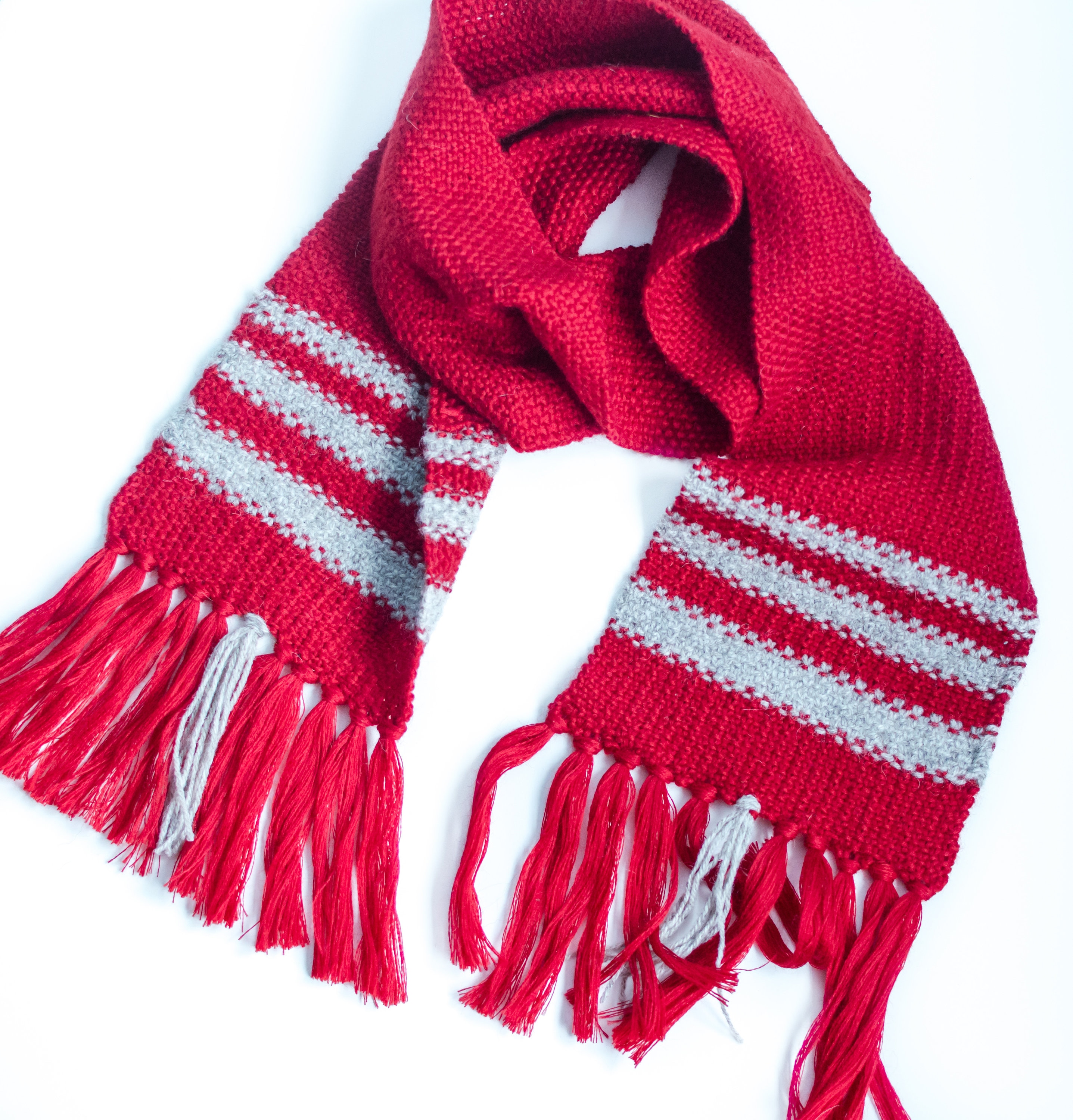Knitted Red Wool Scarf in Linen Stitch Pattern With Tassels. - Etsy