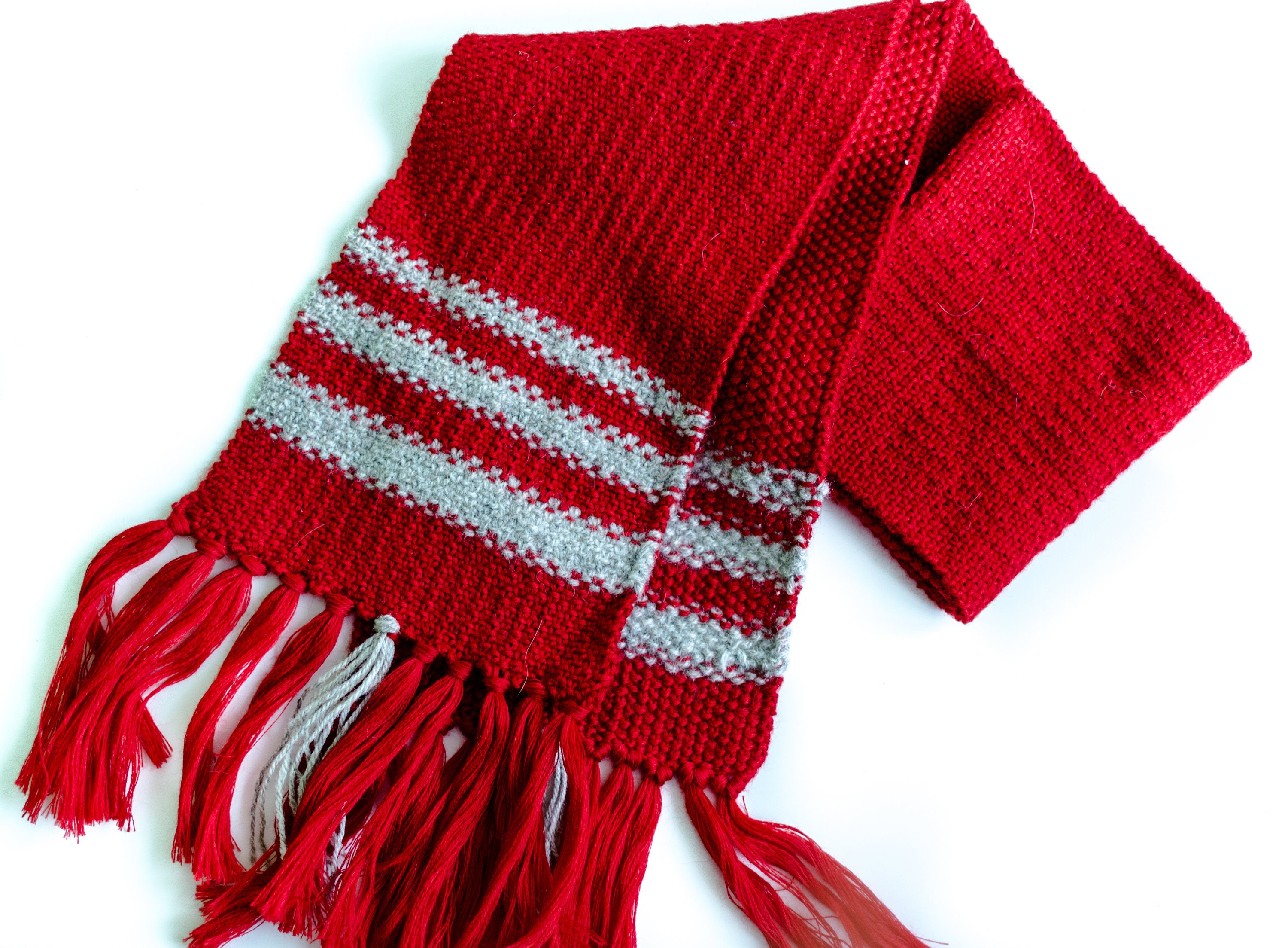 Knitted Red Wool Scarf in Linen Stitch Pattern With Tassels. - Etsy