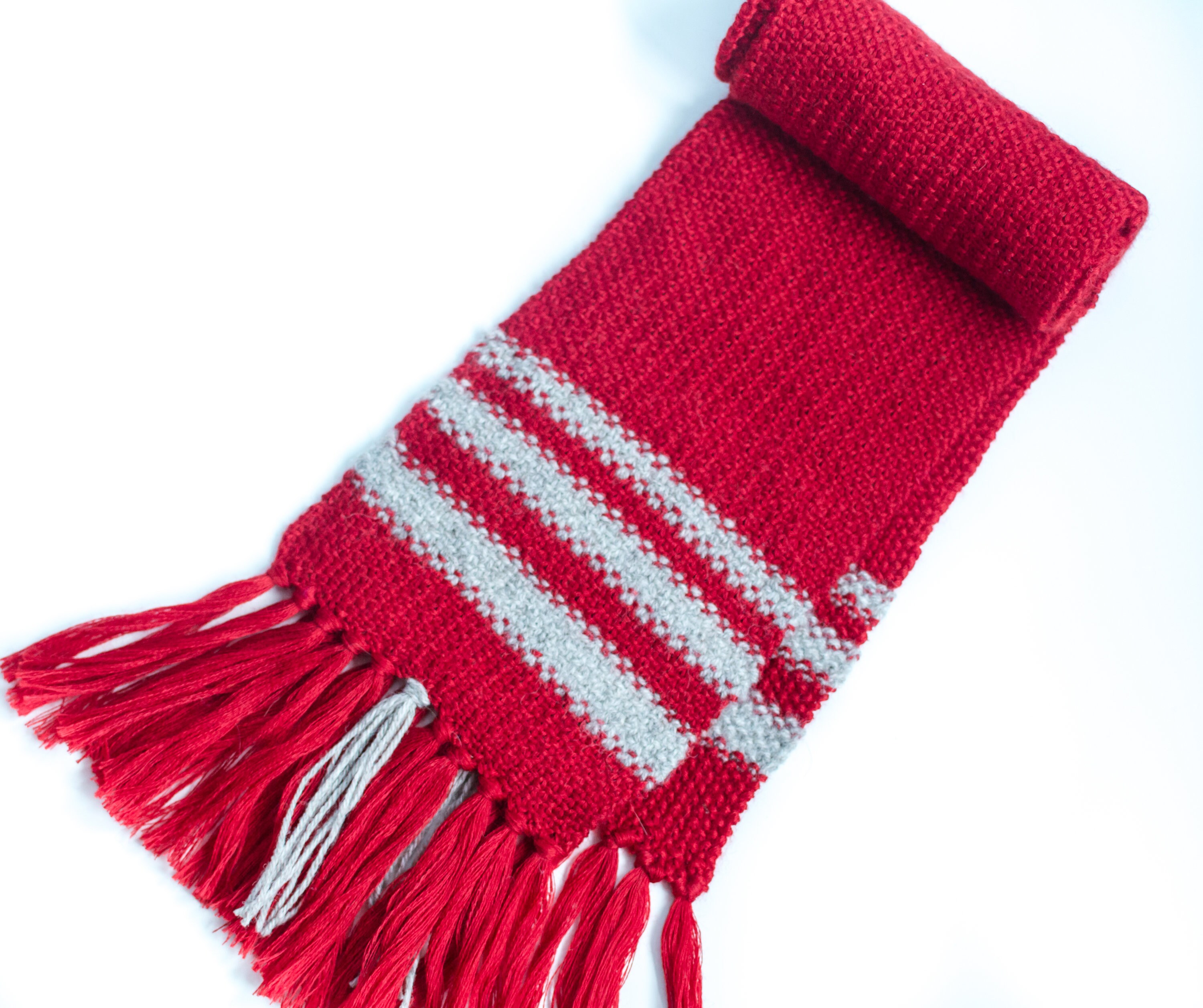 Knitted Red Wool Scarf in Linen Stitch Pattern With Tassels. - Etsy