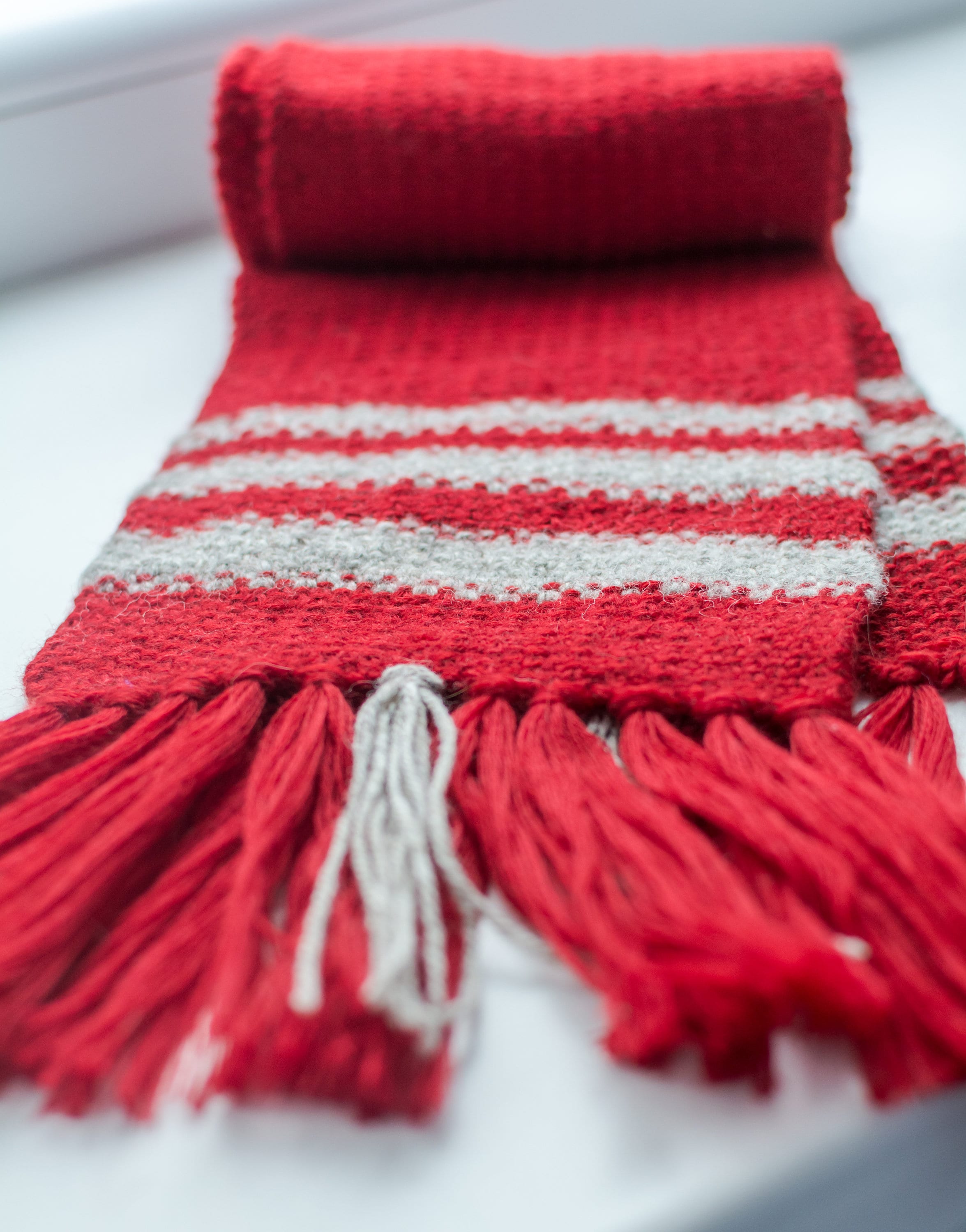 Knitted Red Wool Scarf in Linen Stitch Pattern With Tassels. - Etsy