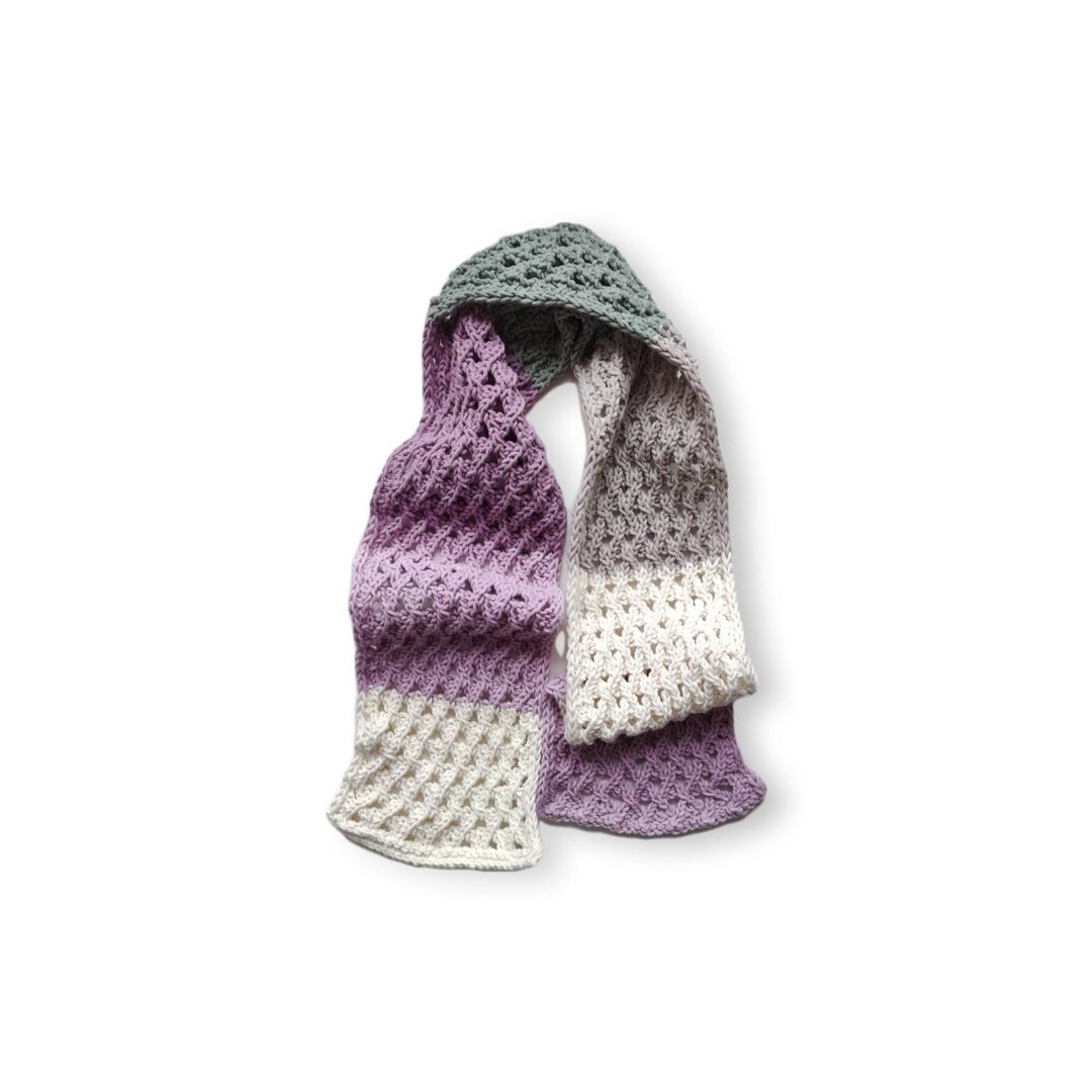 Knitted Scarf in Mesh Pattern. Multicolored Lacy Scarf With Stripes ...