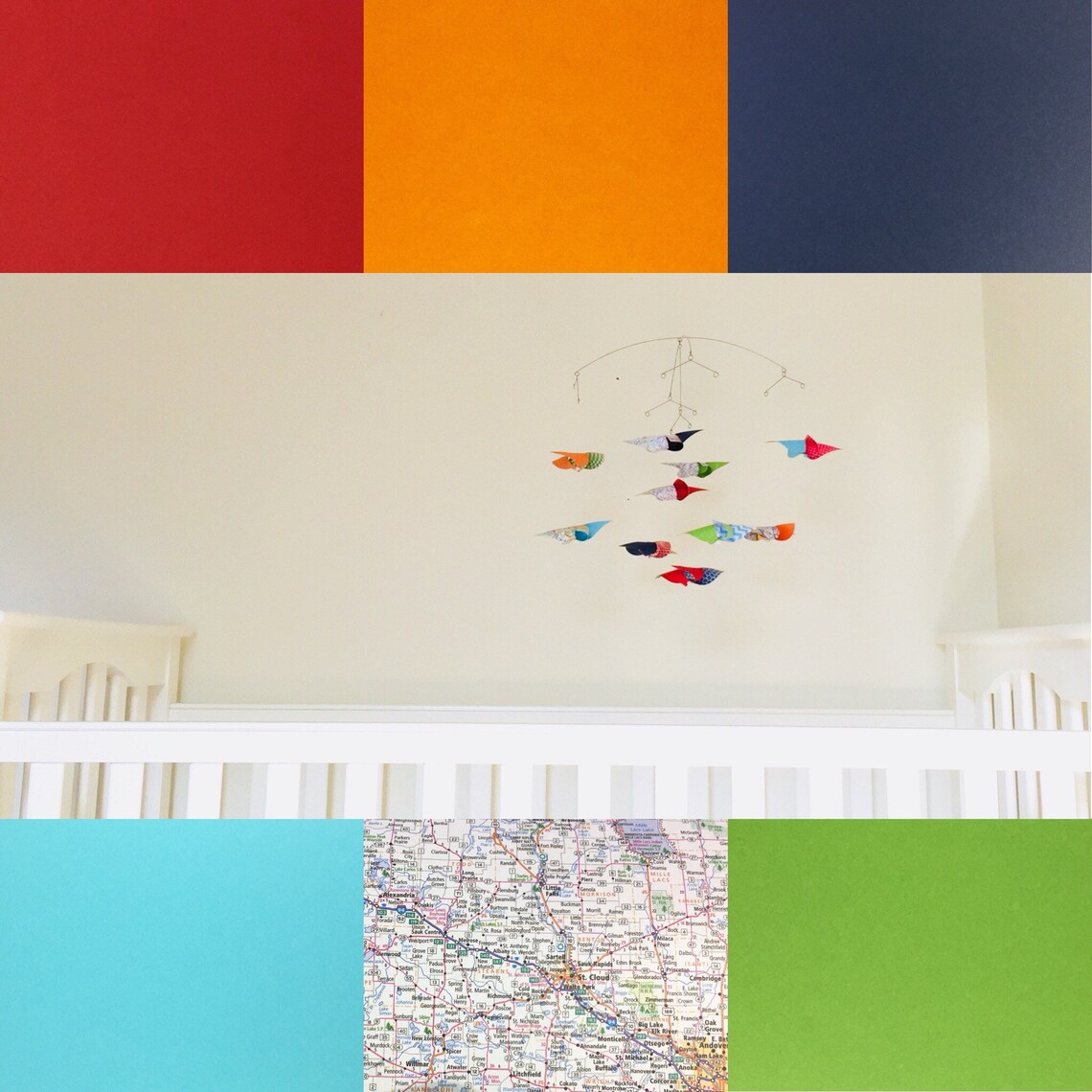Map Baby Mobile / Map Red Orange Lime Navy & Lt Blue | Etsy