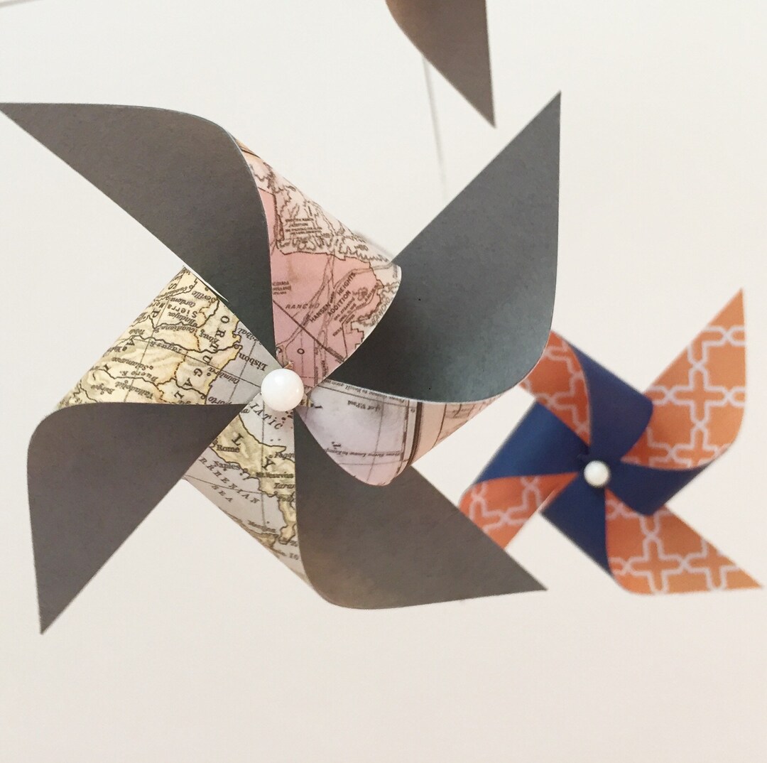 Map Pinwheel Baby Mobile: Navy, Gray and Old World Map, Vintage Travel ...