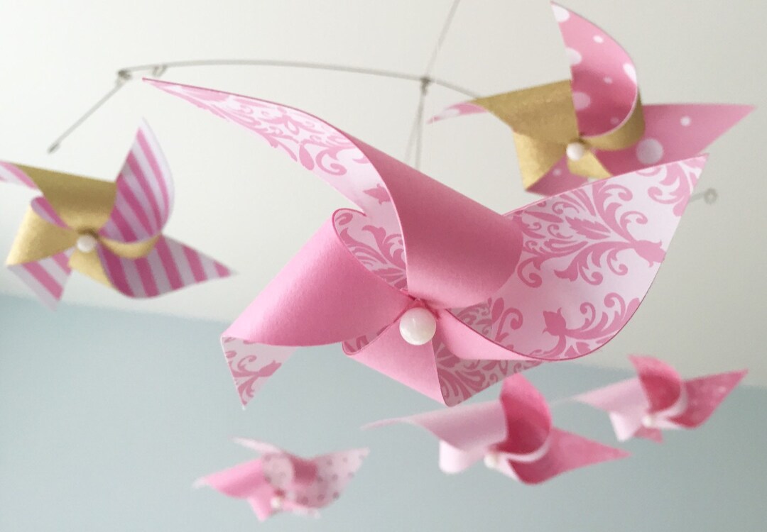 Gold Baby Mobile / Gold & Pink Nursery Decor / Pinwheel Baby Crib ...