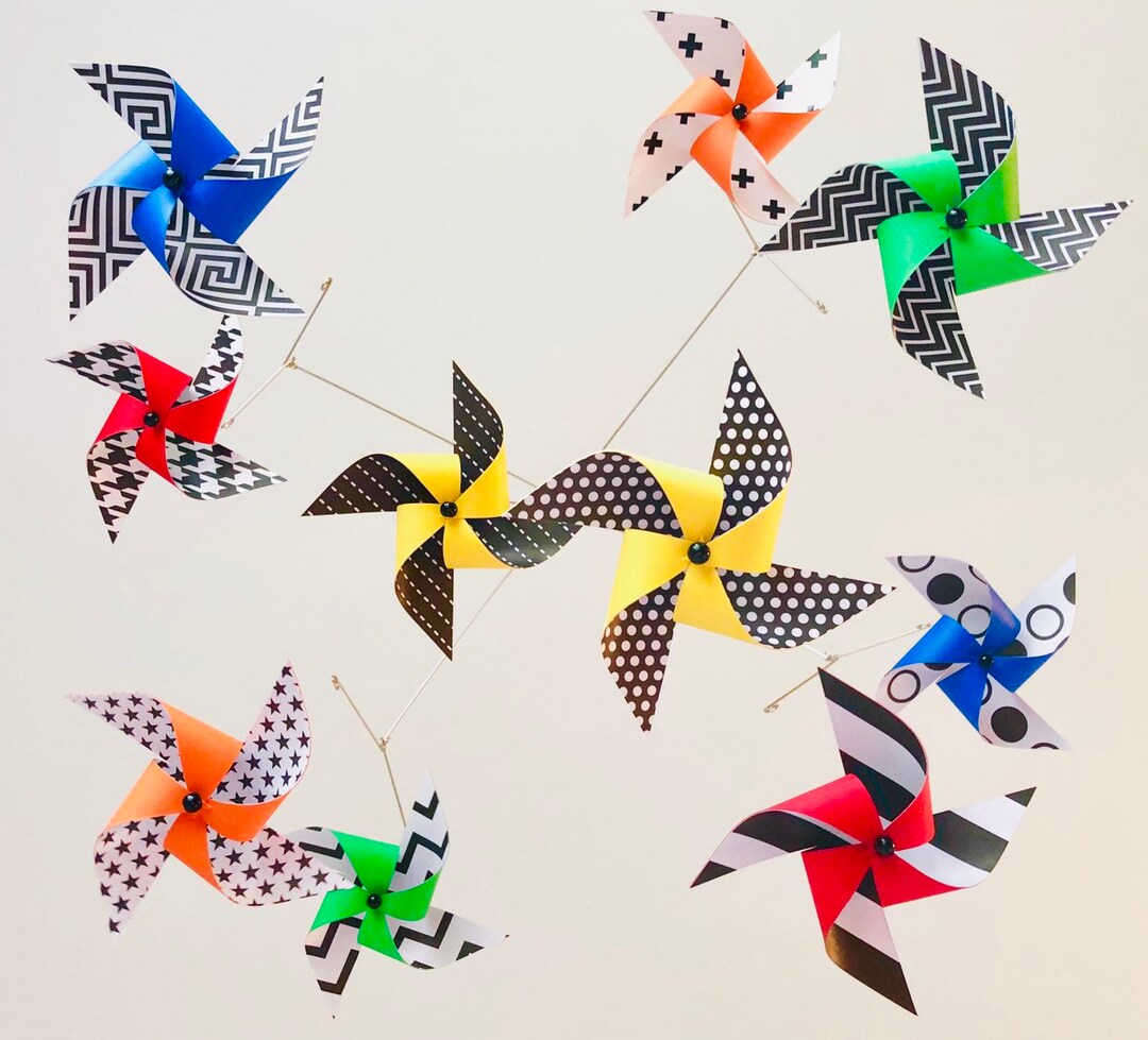 Rainbow Pinwheel Mobile / Red, Orange, Yellow, Green, Blue, Black ...