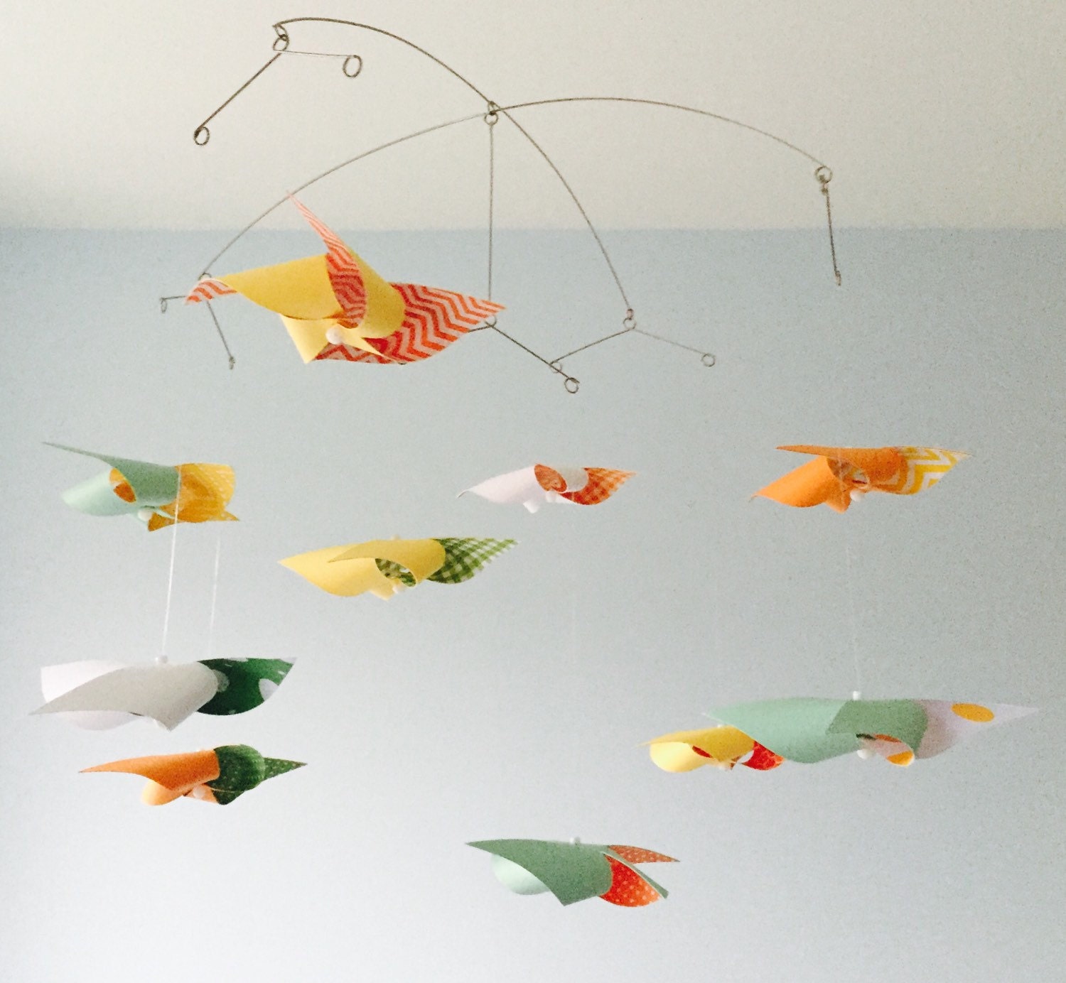 Baby Mobile / Yellow Green Tangerine & White pinwheels baby | Etsy