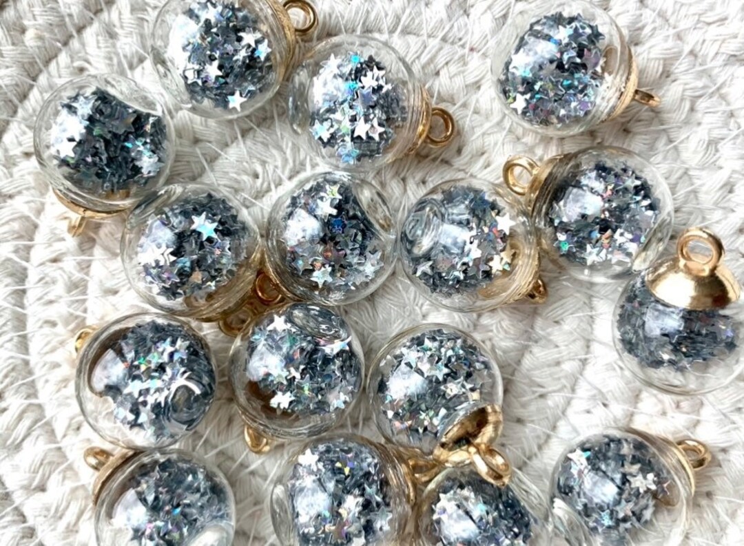 9 SILVER Glass Ball Charms Crystal Ball Pendants Glass Globe Charms for ...