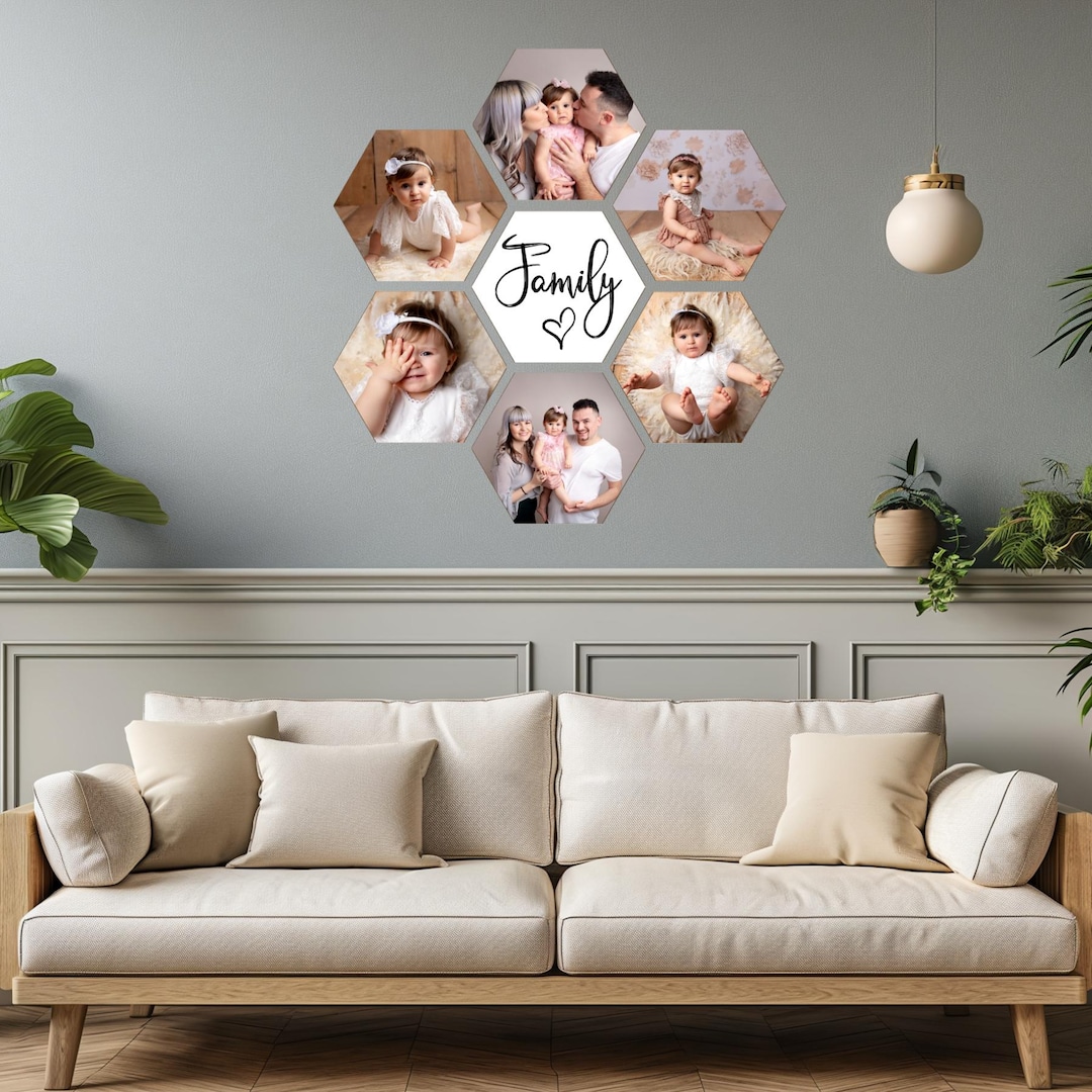 Hexagon Photo Tile Wall: Personalized Family Photo Display - Etsy