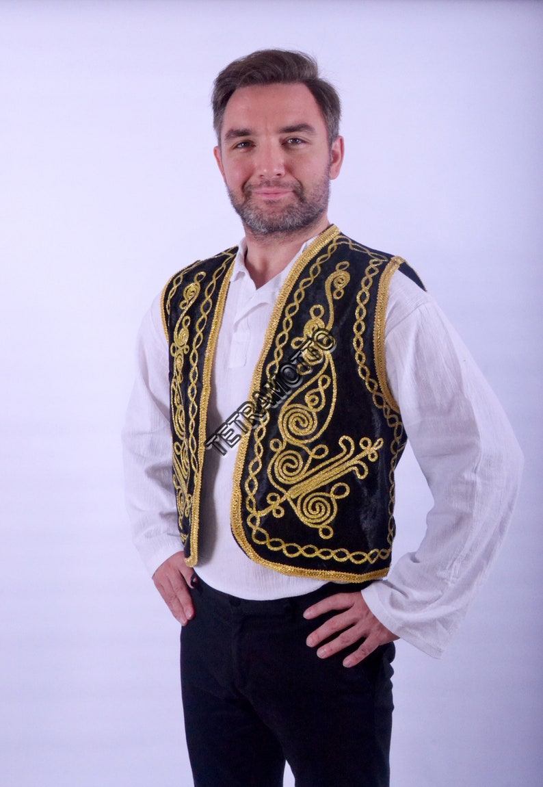 BLACK VELVET Embroidered Ottoman VEST Turkish Drummer Vest A25164 - Etsy