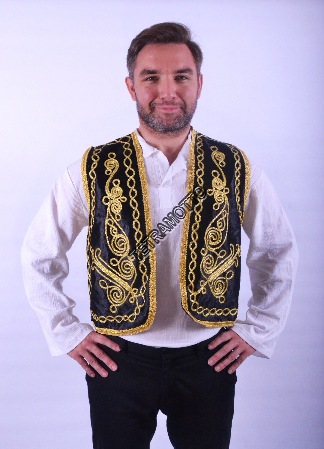 BLACK VELVET Embroidered Ottoman VEST Turkish Drummer Vest A25164 - Etsy