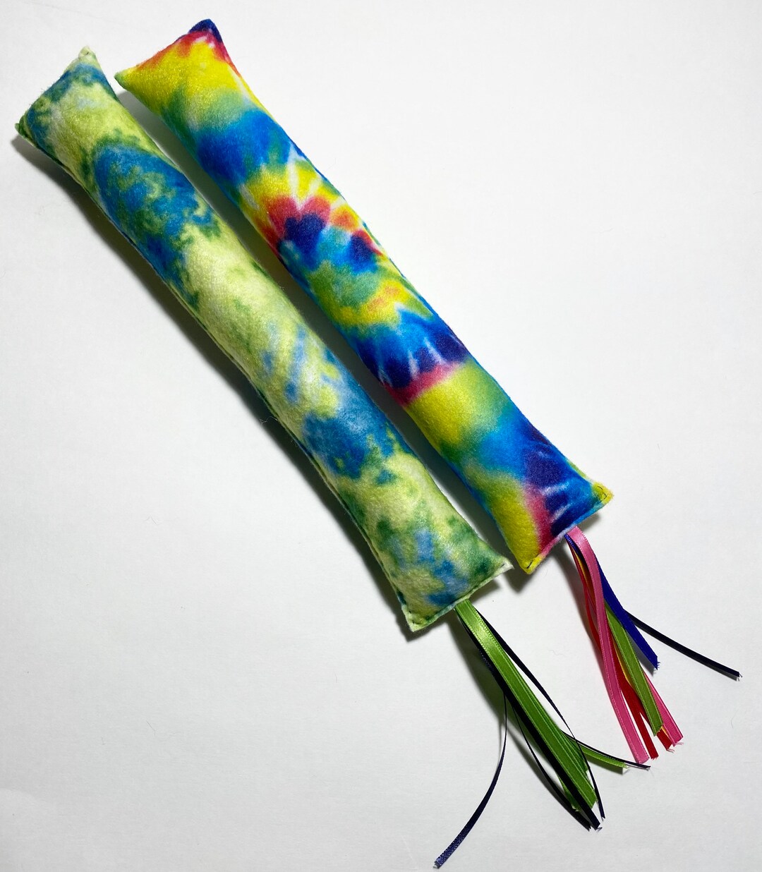 Felt Rainbow Tie Dye Green Pattern Print Catnip Cat Kick Stick Toy With ...