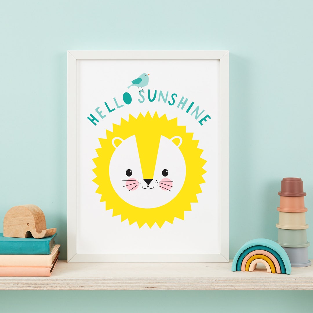 Hello Sunshine Print - Lion - Sun - Personalised Print - Children's ...