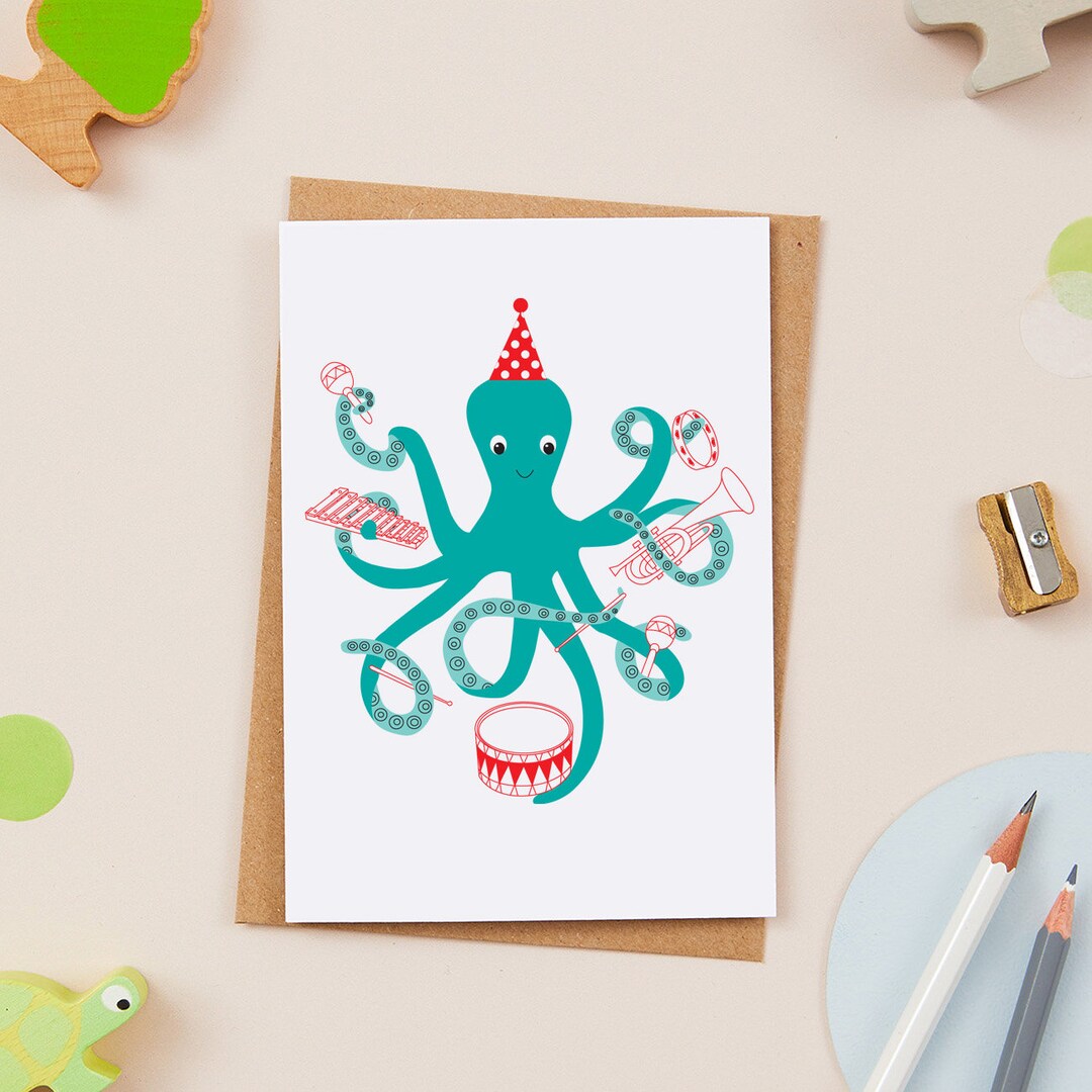 Musical Octopus Greeting Card - Greeting Card- Stationary - Sea ...