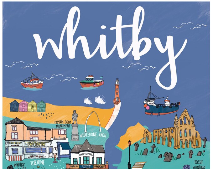 Illustrated Map of Whitby - Etsy