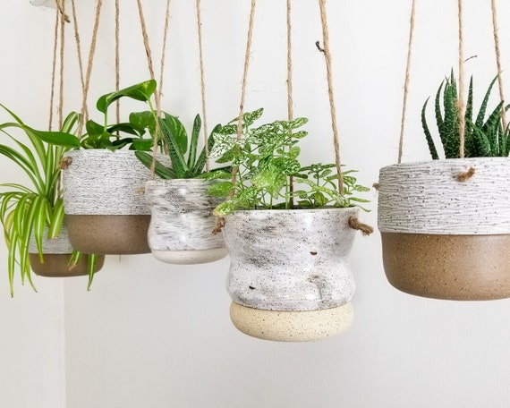 Home Décor SMALL HANGING PLANTER rustic ceramic hanging planter ready ...