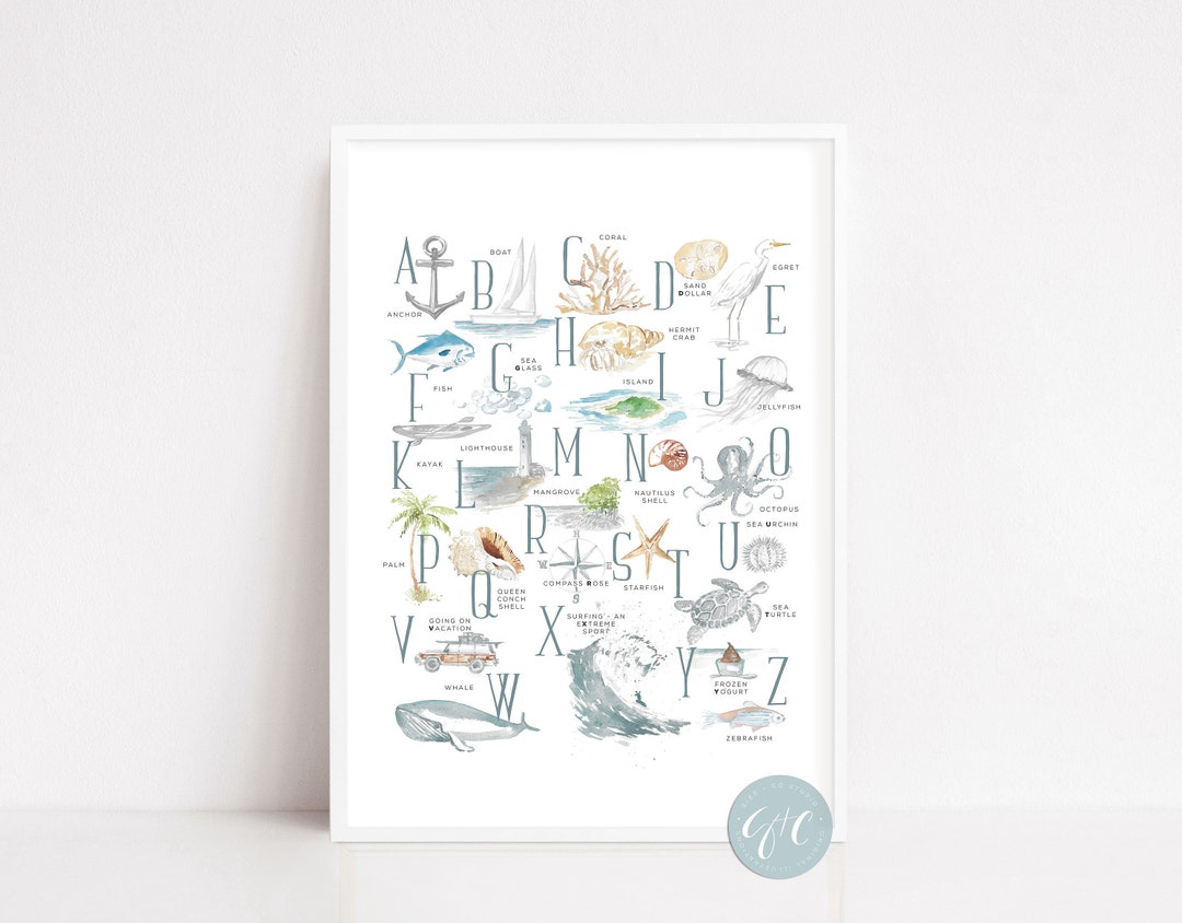 Alphabet, Beach, Coastal, Water, Watercolor, Illustrated Alphabet ...