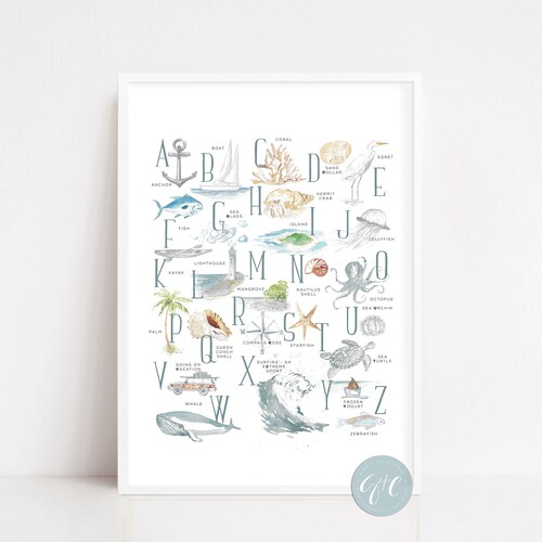 Alphabet Beach Coastal Water Watercolor Illustrated - Etsy