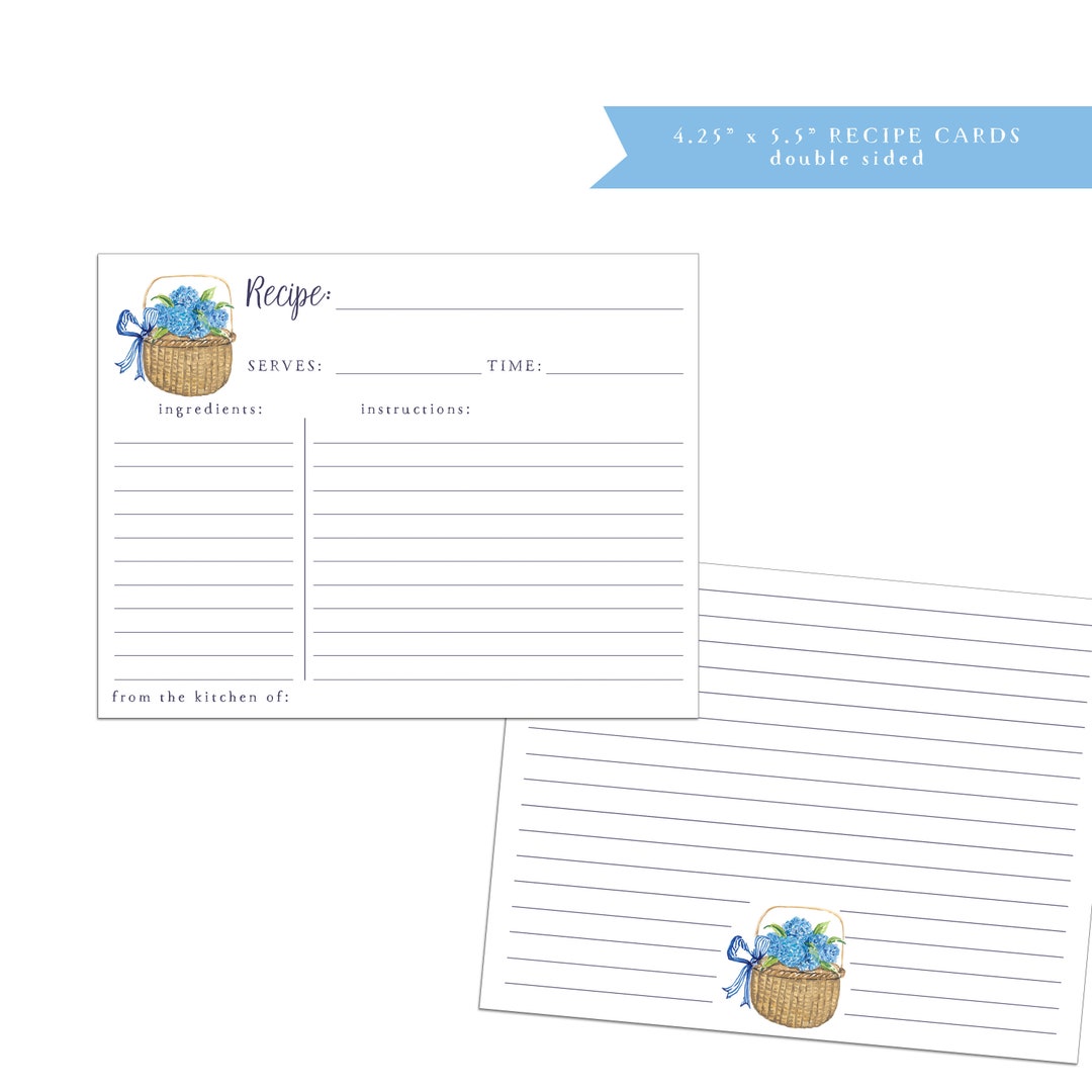 Hydrangea Basket Recipe Card, Set of 12, Gift for Cook, Gift for Baker ...