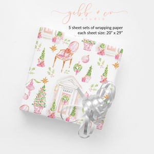 Pink Christmas Charleston Door Wrapping Paper, Pink, Green, Decorative ...