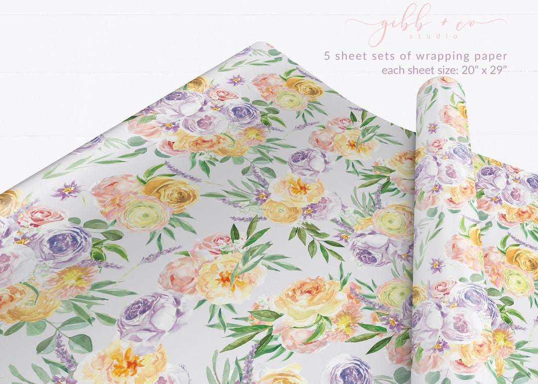 Floral Wrapping Paper, Wedding, Birthday, Roses, Pink, Purple, Wrapping ...