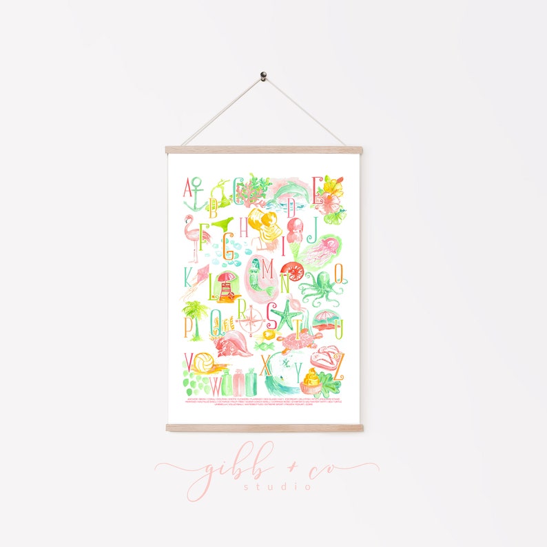 Alphabet Art, Beach, Coastal, Water, Watercolor, Illustrated Alphabet ...