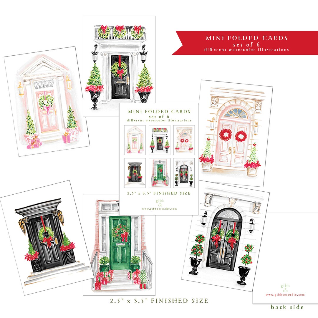 Christmas Doors Mini Folded Card Set, Christmas Mini Card, Holiday Mini ...