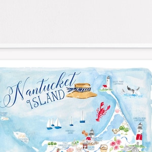 Nantucket Island Illustrated Map, Map of Nantucket, Watercolor Art ...