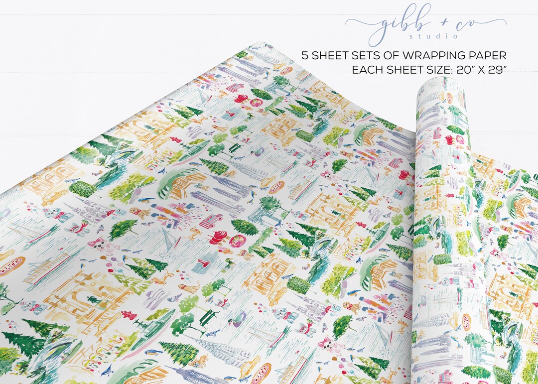 New York City Collage Wrapping Paper, Grand Central Station, Central ...