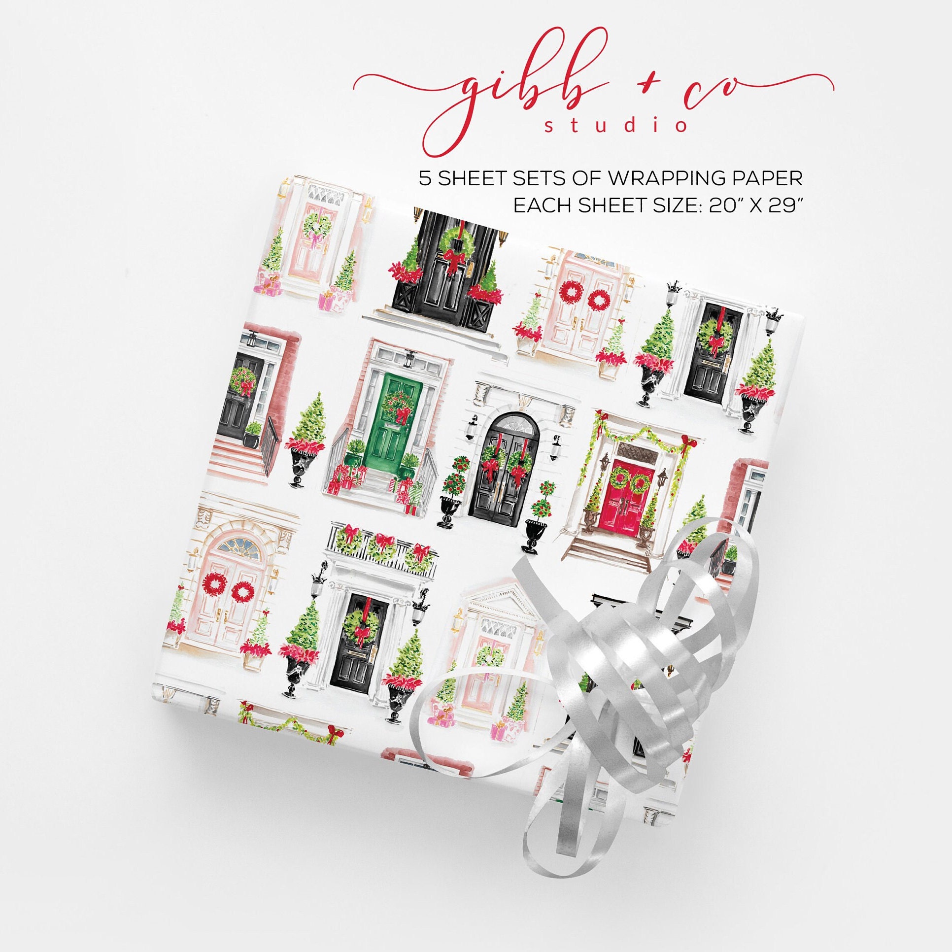 Christmas Door Wrapping Paper, Classic, Decorative Christmas Doors ...