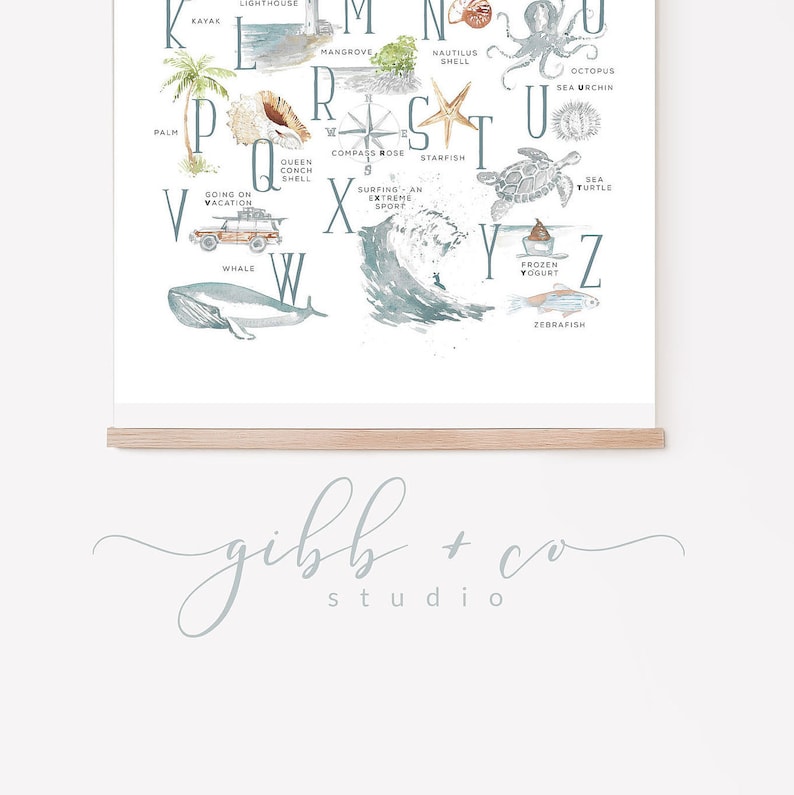 Alphabet, Beach, Coastal, Water, Watercolor, Illustrated Alphabet ...