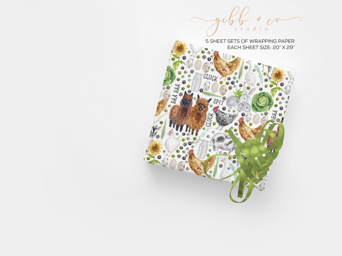 Vintage Farm Wrapping Paper Chicken Alpacas Pig Eggs - Etsy