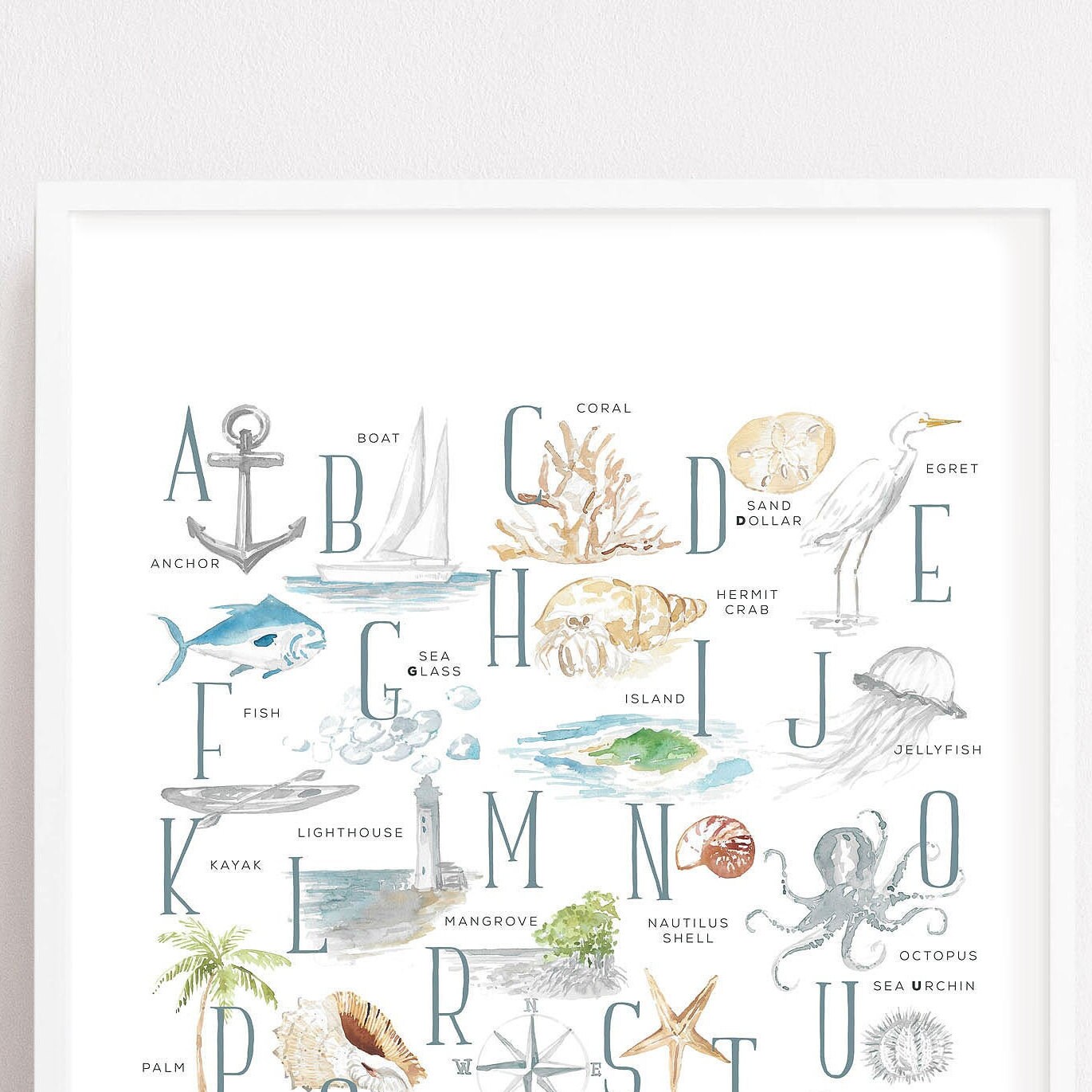 Alphabet Beach Coastal Water Watercolor Illustrated - Etsy