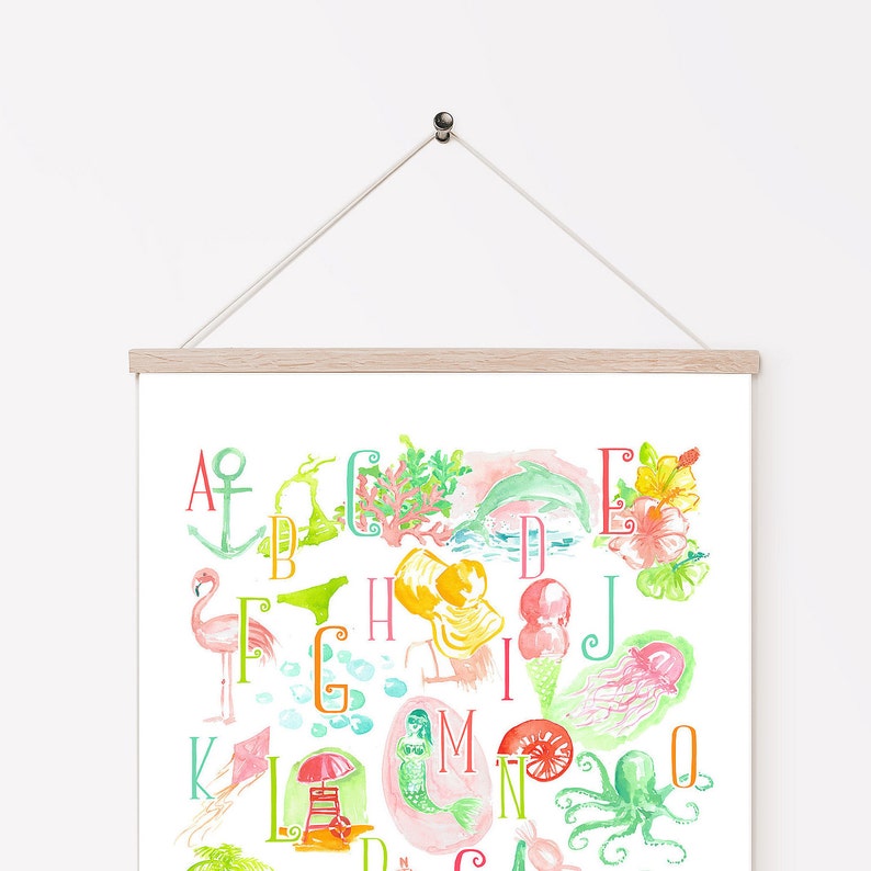 Alphabet Art, Beach, Coastal, Water, Watercolor, Illustrated Alphabet ...