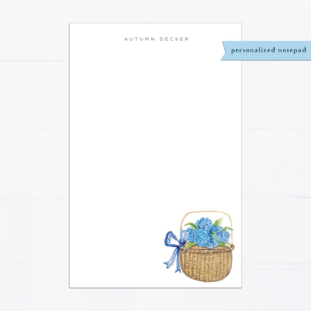 Hydrangea Notepad, Books, Personalized Notepad, Stacked Books, Tea, Teacher Gift, Gift For ...