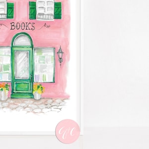Book Shop, Book Store, Pink, Green, Spring, Books, Art Print ...