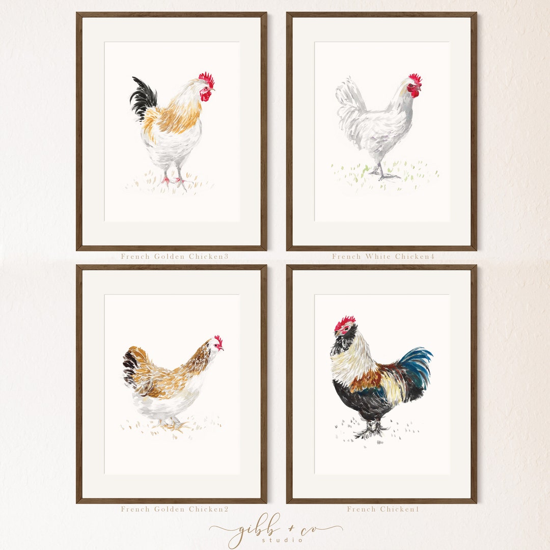 Chicken Art, French, French Hens, French Provincial, Farmhouse, Modern ...