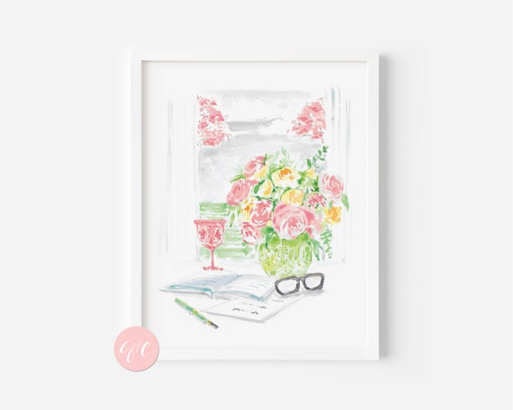 Writer's Desk Vignette Reader Garden Theme Coastal Art - Etsy