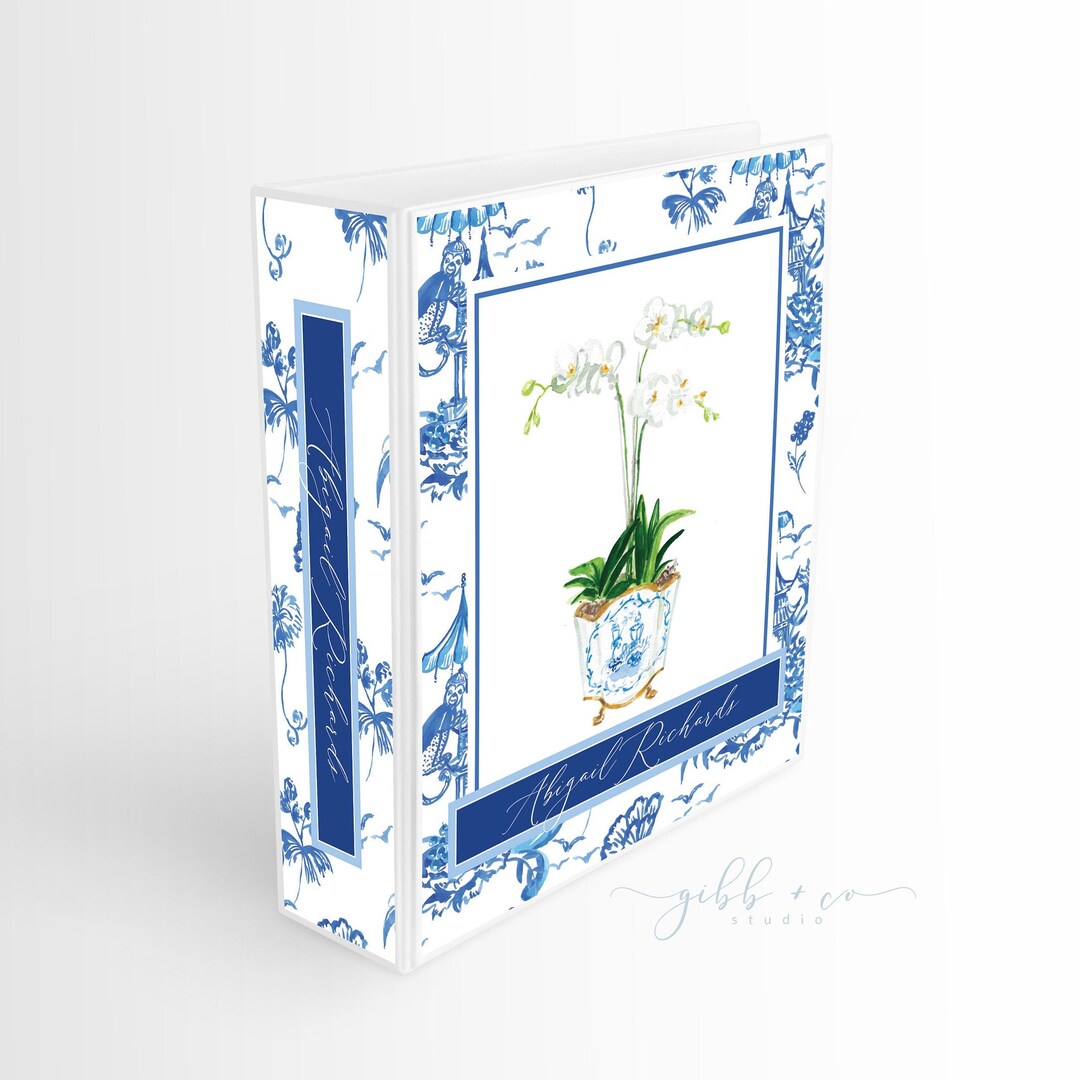 Binder, Chinoiserie, White Orchid, Floral, Pattern, Personalized Binder ...