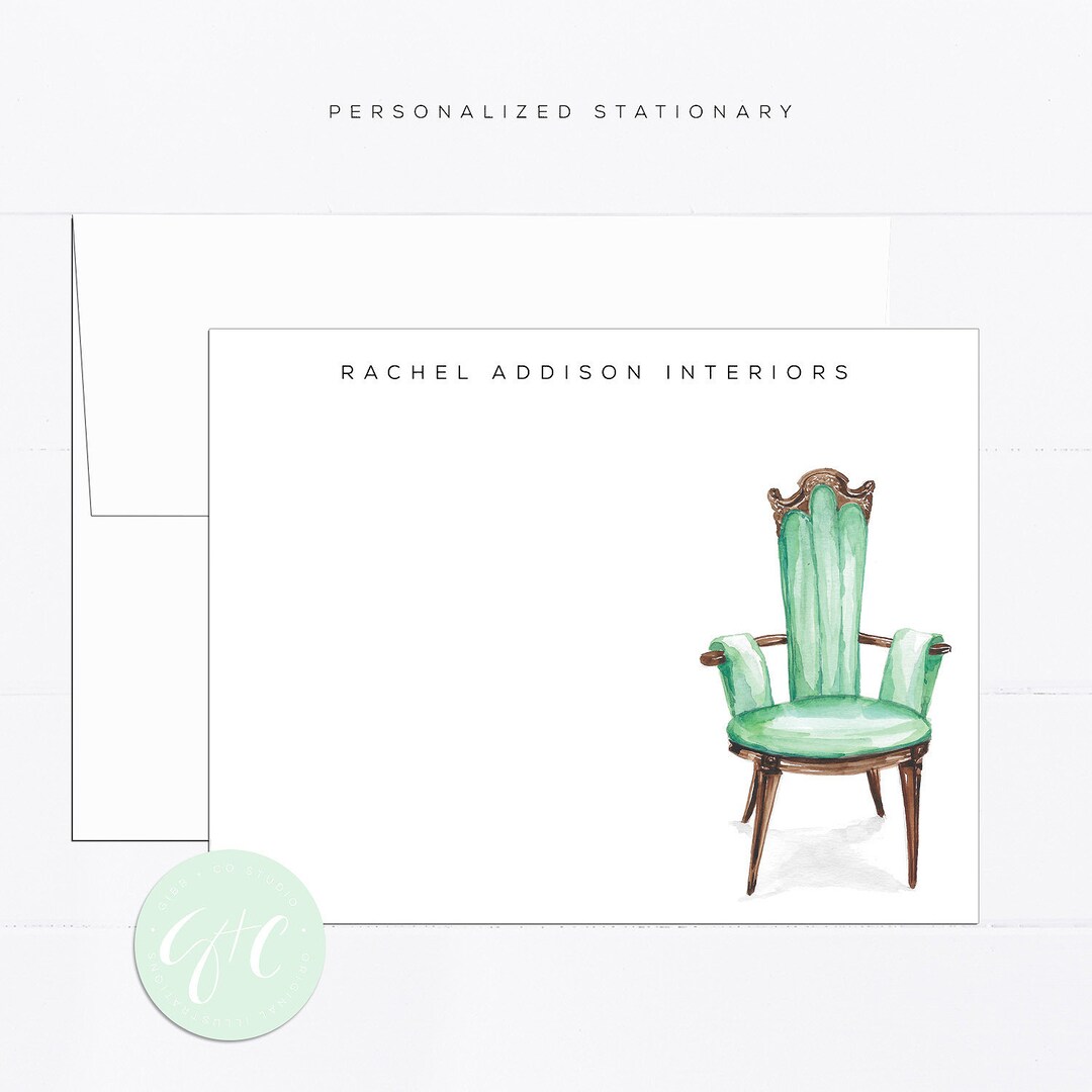 Interior Design Personalized Notecard Set, Art Nouveau Chair ...