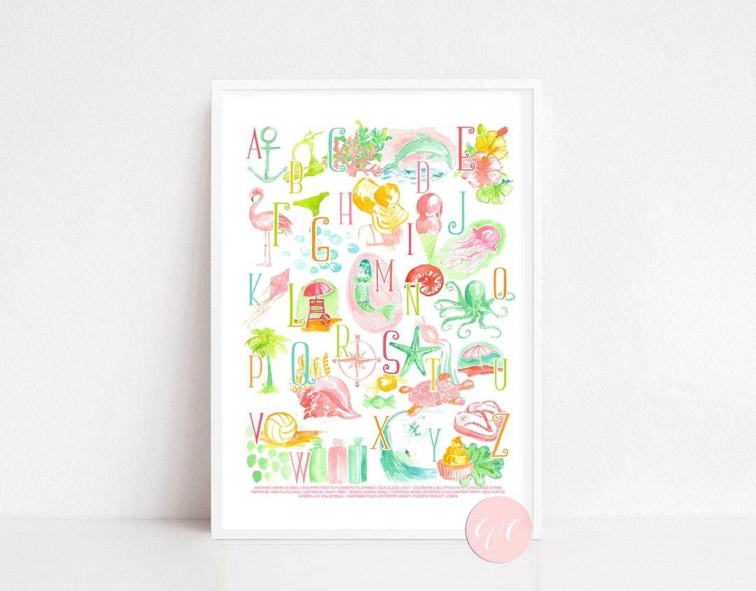 Alphabet Art, Beach, Coastal, Water, Watercolor, Illustrated Alphabet ...