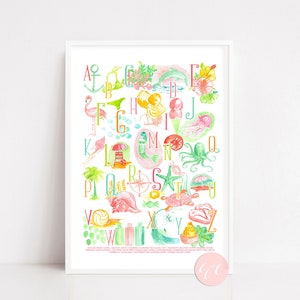 Alphabet Art, Beach, Coastal, Water, Watercolor, Illustrated Alphabet ...