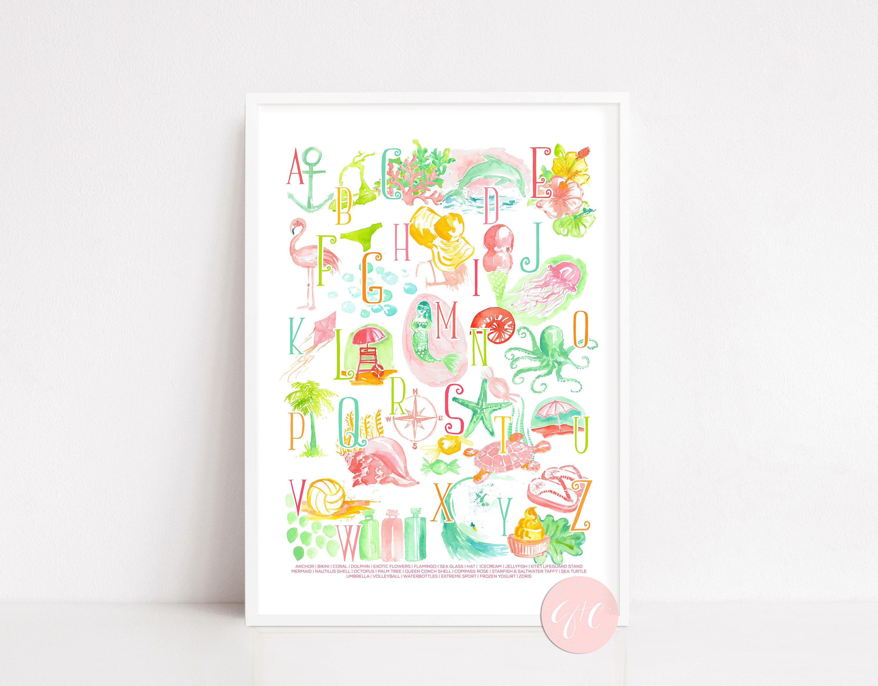 Alphabet Art, Beach, Coastal, Water, Watercolor, Illustrated Alphabet ...