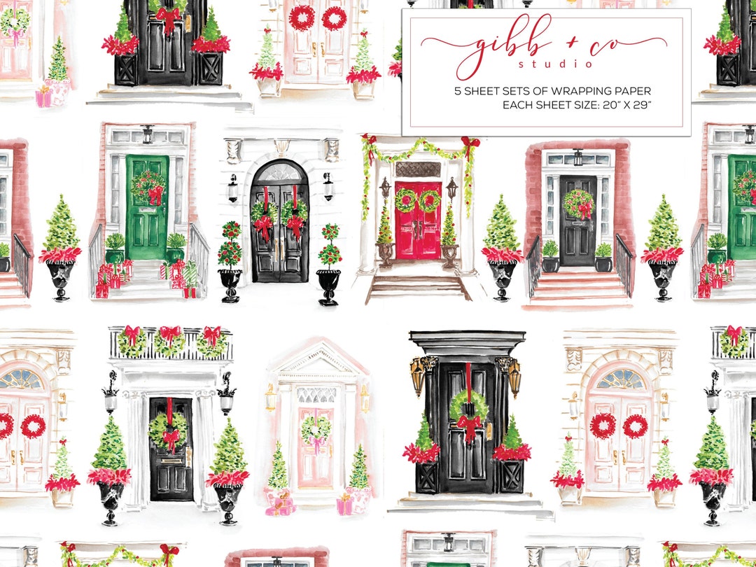 Christmas Door Wrapping Paper, Classic, Decorative Christmas Doors ...