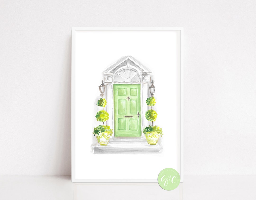 Green Door, Charleston, Topiary, Garden Theme, Art Print, Watercolor ...