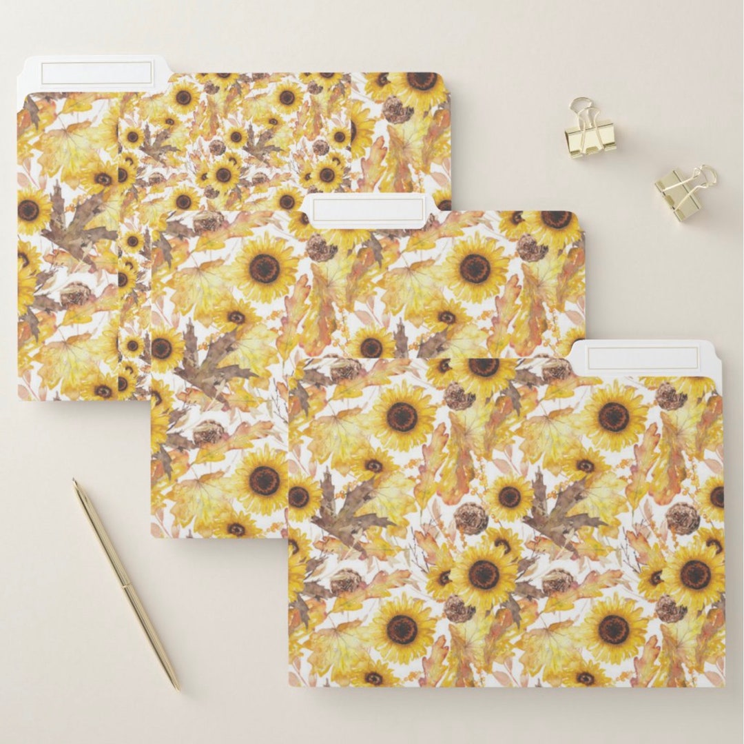 Sunflower File Folders, Floral Pattern, Yellow Sunflowers, Organization ...