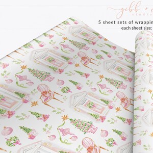 Pink Christmas Charleston Door Wrapping Paper, Pink, Green, Decorative ...