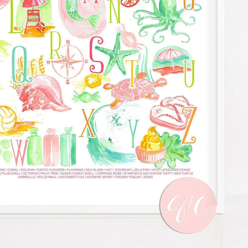 Alphabet Art, Beach, Coastal, Water, Watercolor, Illustrated Alphabet ...