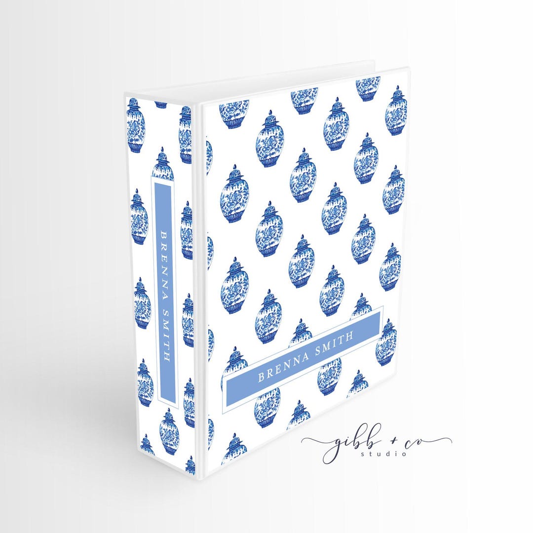 Custom Blue Chinoiserie Jar Binder, Chinoiserie Pattern, Personalized ...