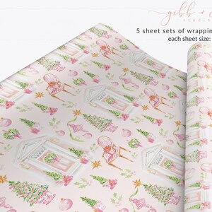 Pink Christmas Charleston Door Wrapping Paper, Pink, Green, Decorative ...